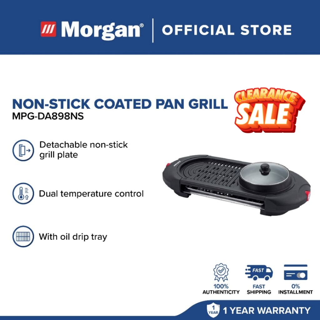 Morgan 2 In 1 BBQ/Teppanyaki Detachable Non-Stick Grill Pan & Steamboat ...
