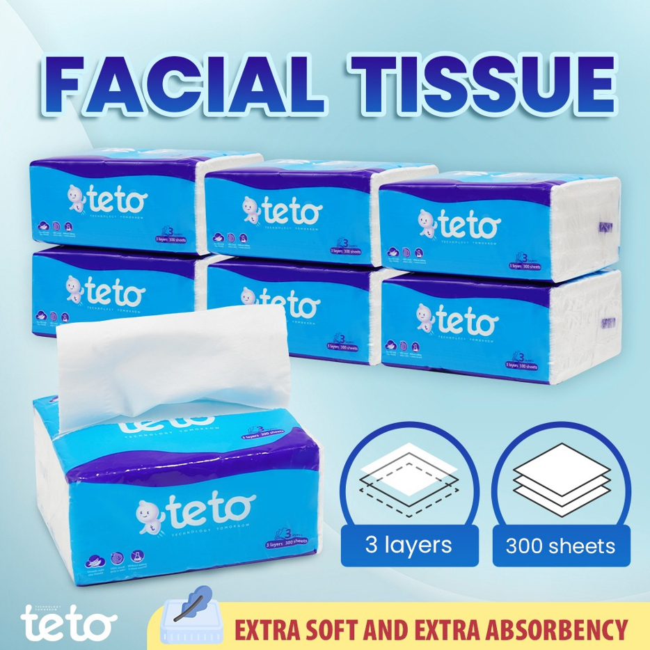 10 Pck x 300 Sheets Teto 3-Ply Soft Facial Tissue |3000 Sheets, Premium ...