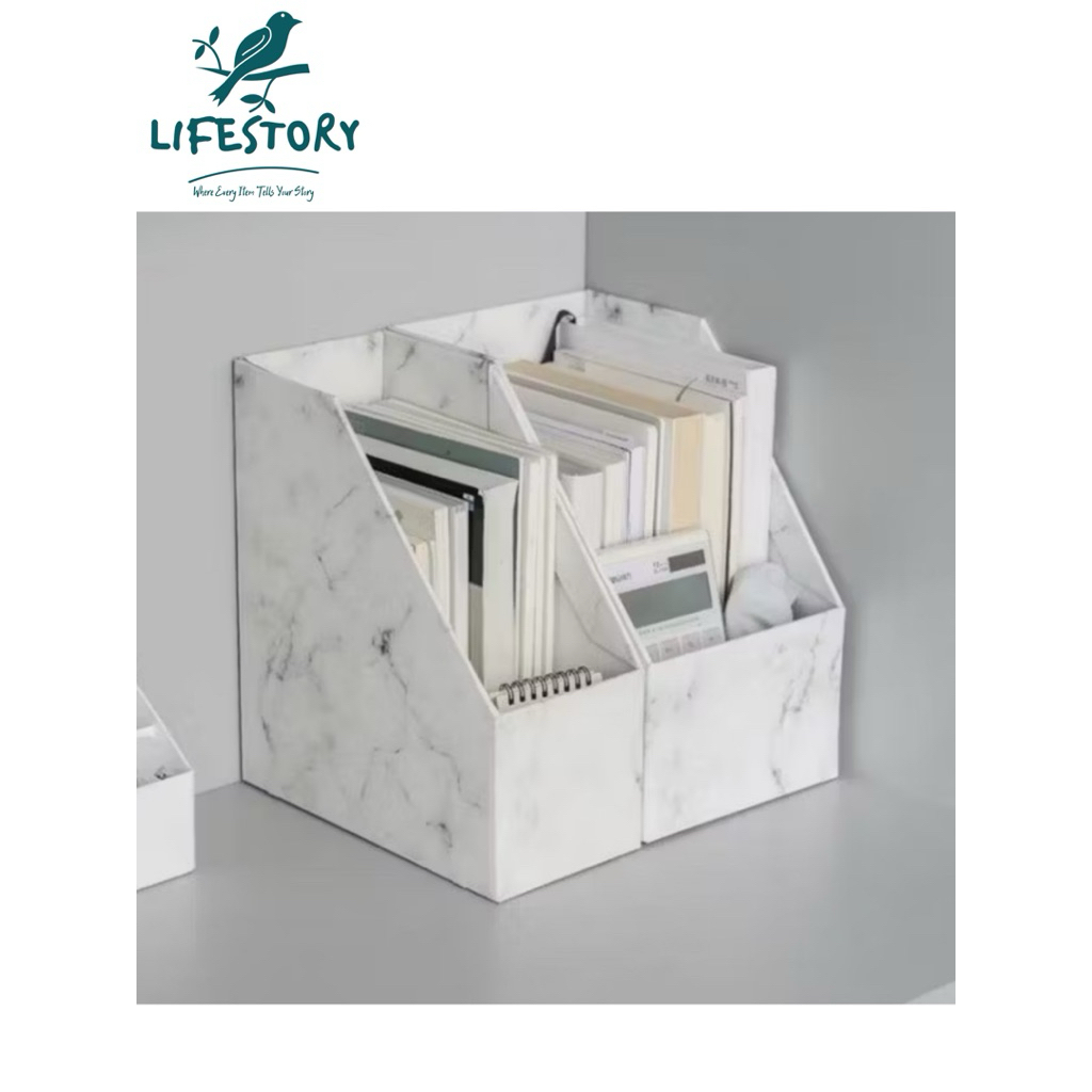 White marble style book storage box table desk organization vertical ...