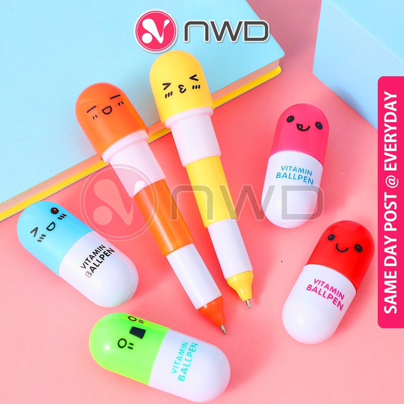 𝗣𝗢𝗖𝗞𝗘𝗧 𝗦𝗜𝗭𝗘 》Retractable Vitamin Mini Pen Capsule Ballpoint Pen School ...