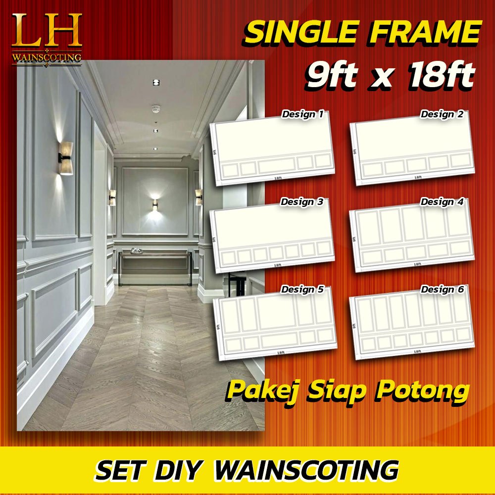 Set 18ft x 9ft DIY WAINSCOTING SINGLE FRAME Gold White Siap Potong ...