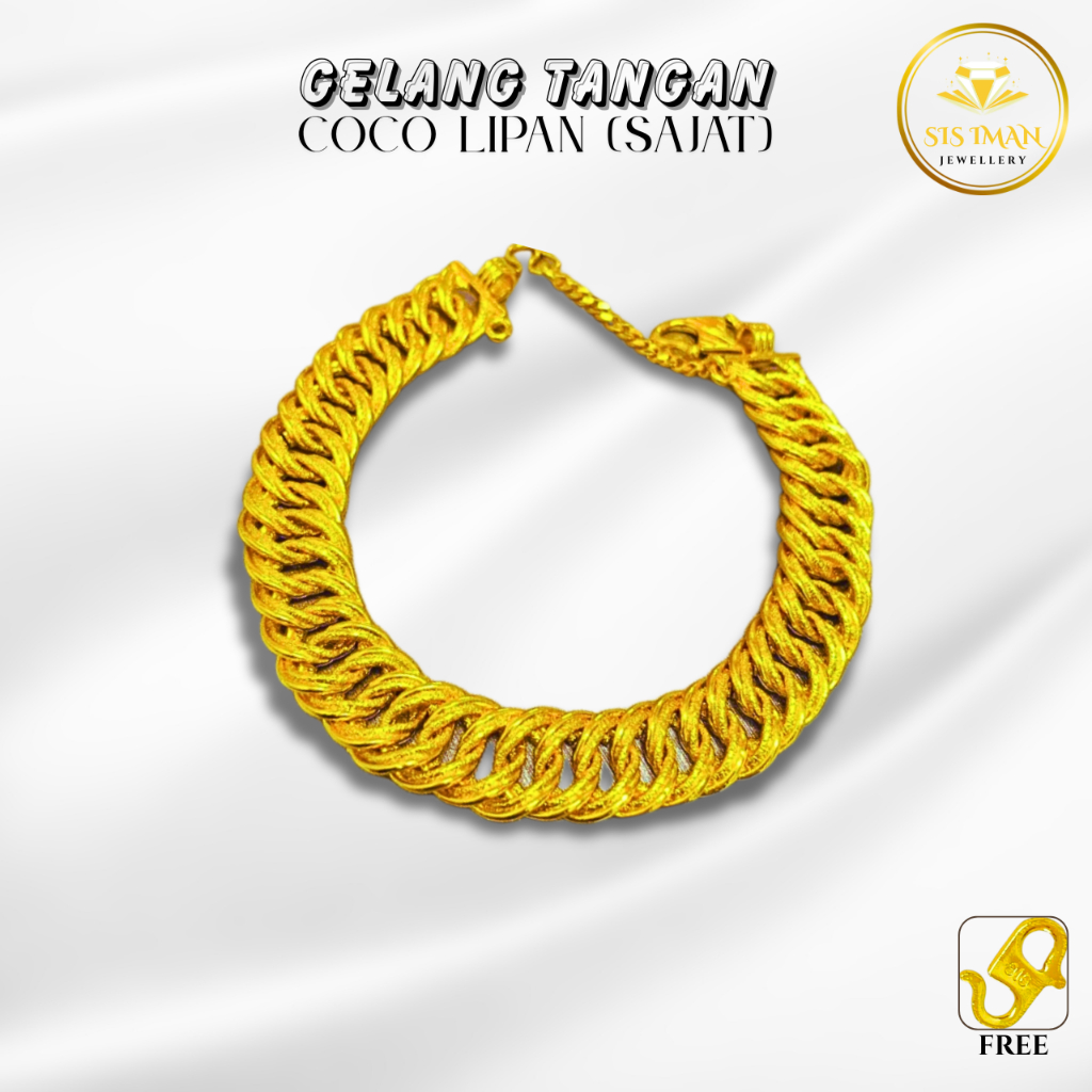 Gelang Tangan Coco Lipan Sajad 1.2cm Emas Bangkok Cop 916 Iman ...