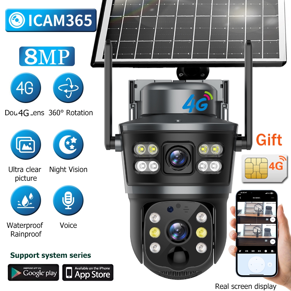 iCam365 4G SIM card closed-circuit television monitoring system/ultra high definition 8MP/solar ...