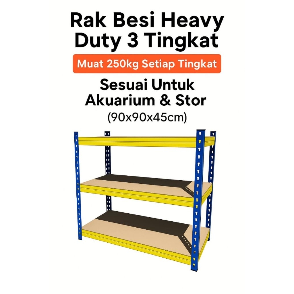 🔥Rak Besi 3 Tingkat Heavy Duty 250kg | Rak Akuarium & Stor (90x90x45cm ...