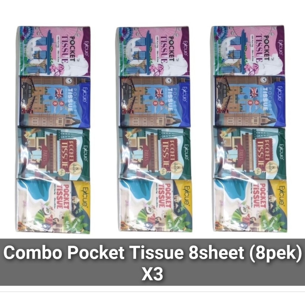 EXCUE Combo X3 Pocket Tissue (8s x8Pek Mini) | Shopee Malaysia