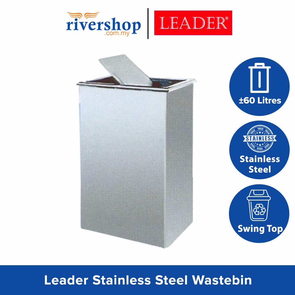 LEADER ± 60Litres Stainless Steel Rectangular Flip Top Bin RFT-018/SS ...