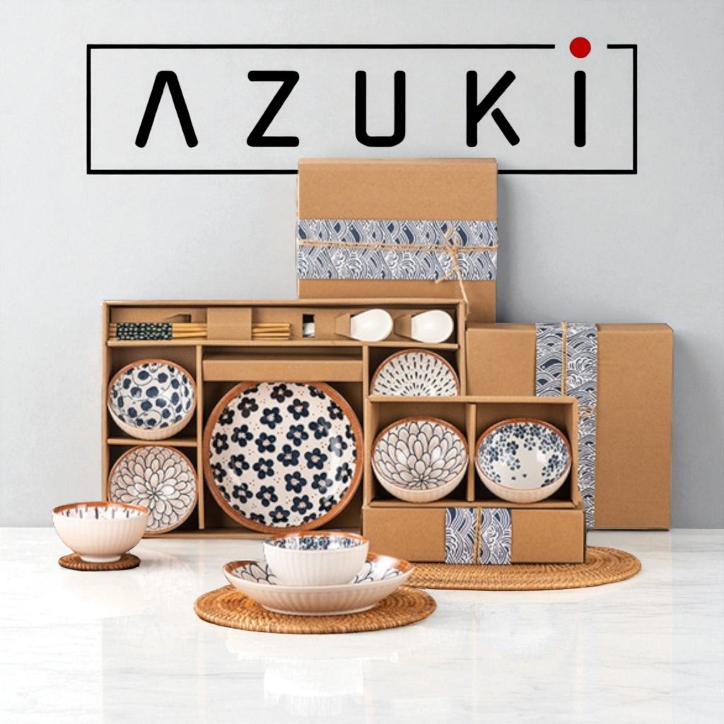 AZUKI Premium Ceramic Dinnerware Gift Set With Box Japanese Style Plate ...