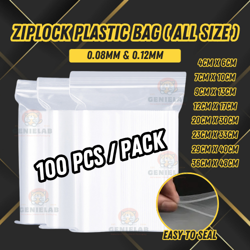 🇲🇾 100PCS Large Transparent Zip Lock Bags (0.08mm & 0.12mm) Self-Seal ...