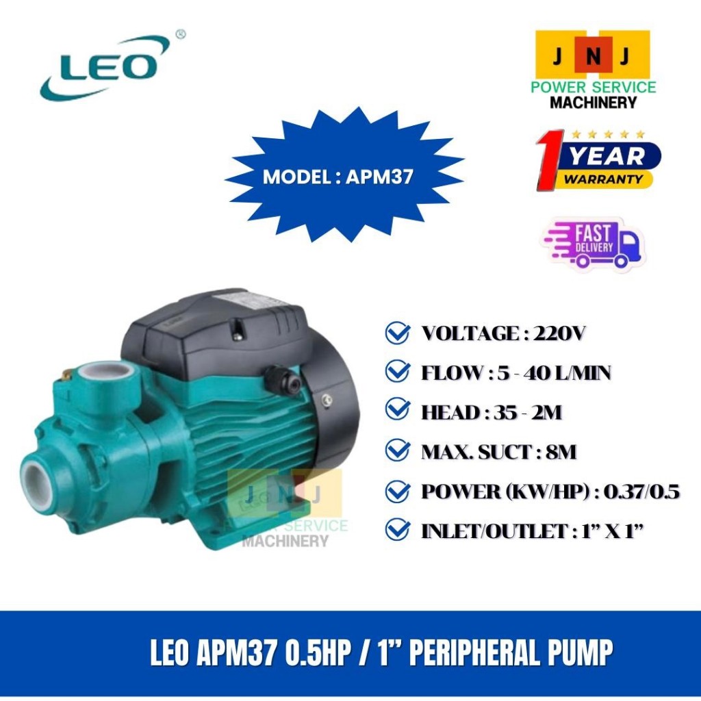APM37 LEO 0.5HP 0.37KW PERIPHERAL PUMP / PAM AIR RUMAH KOLAM (1 PHASE ...