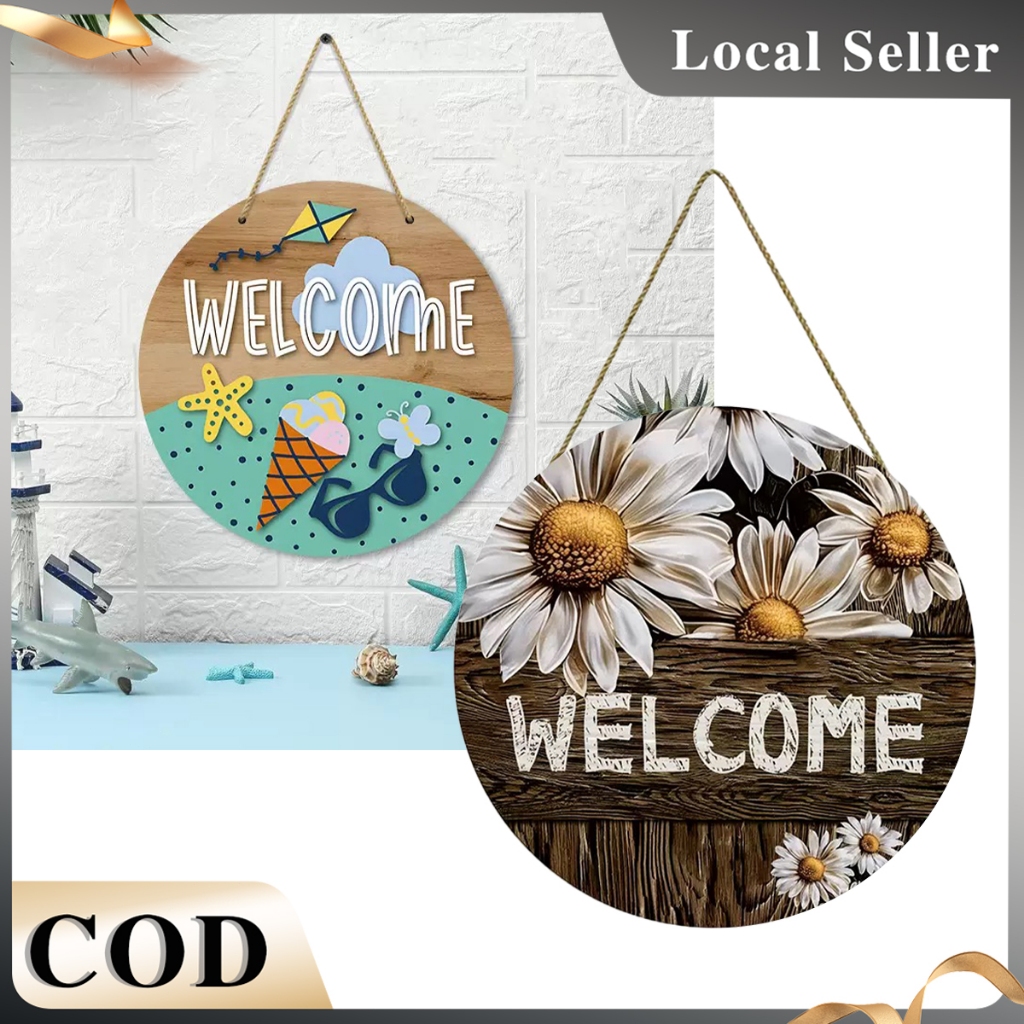 Front Door Hanging Sign Wooden Welcome Floral 2d Papan Hiasan Pintu ...