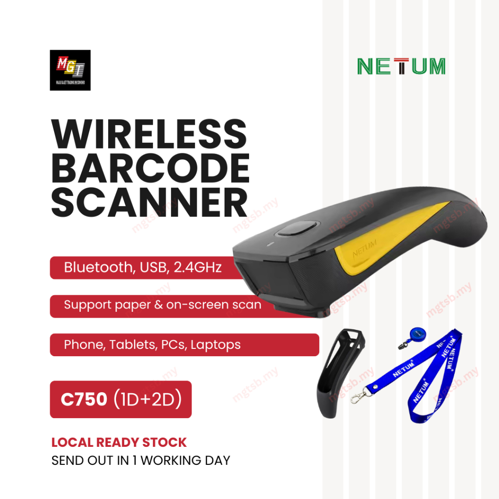 NETUM C750 Bluetooth Barcode Scanner 2D QR Code Wireless Scaner 2.4G ...
