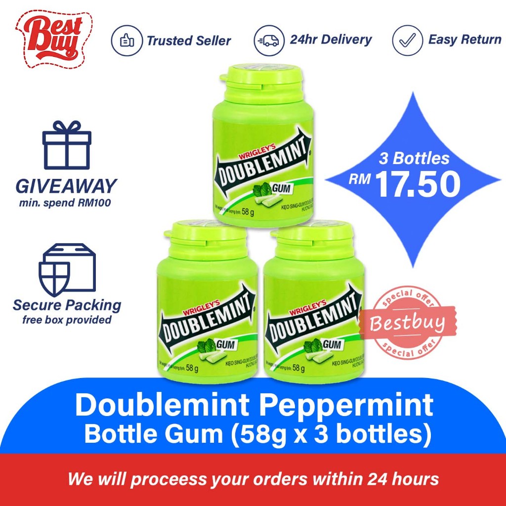 Doublemint Peppermint Bottle Gum (58g x 3 Bottles) | Shopee Malaysia