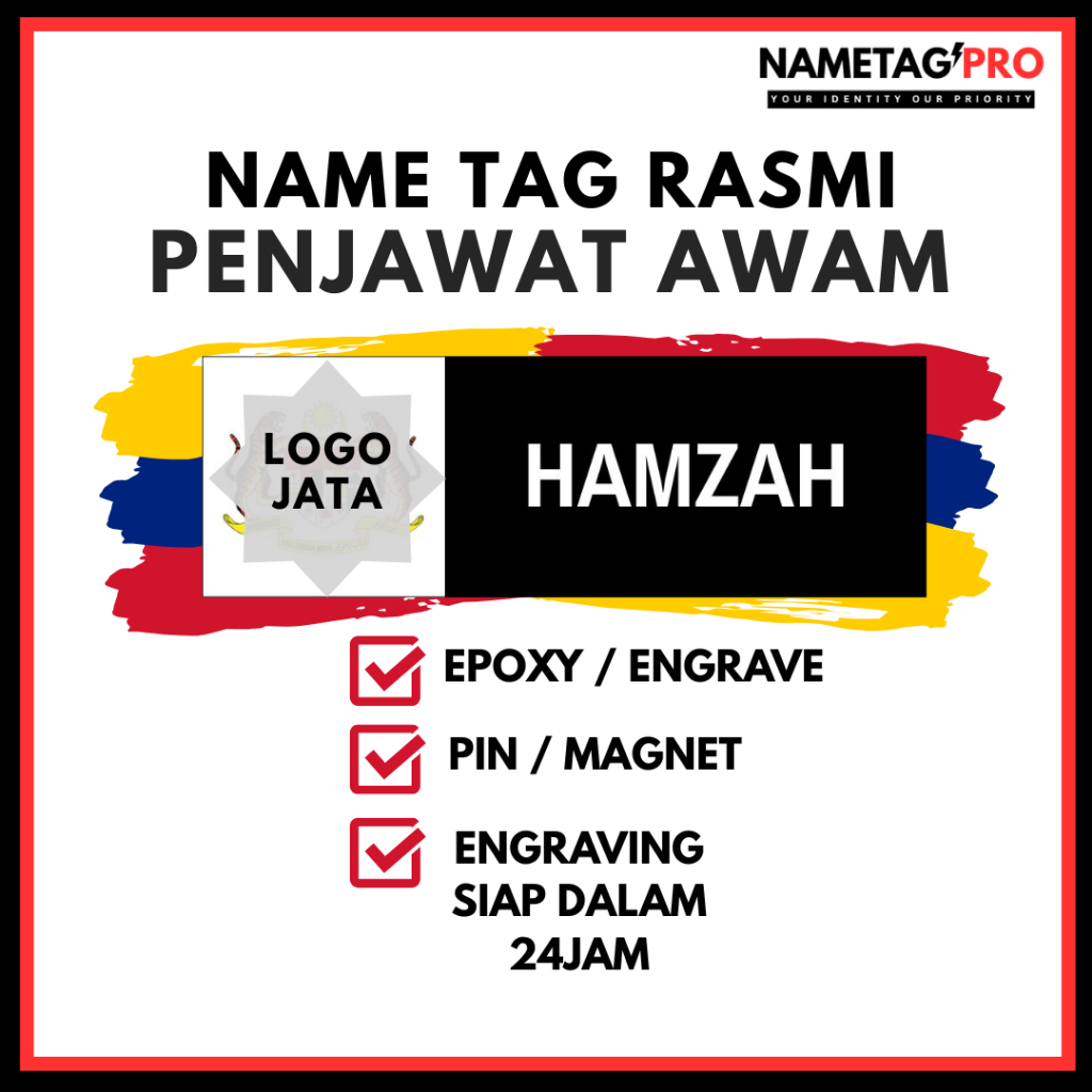 Name Tag Jata Negara Penjawat Awam 75x25mm Epoxy atau Engraving Plate ...