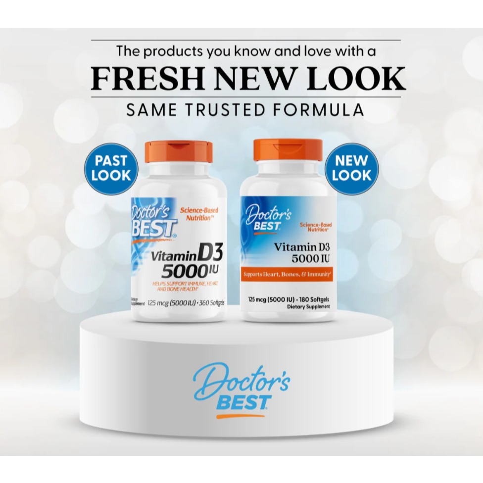 Doctor's Best, Vitamin D3, 125 mcg (5,000 IU), 180 Softgels | 360 Softgels | 720 Softgels ...