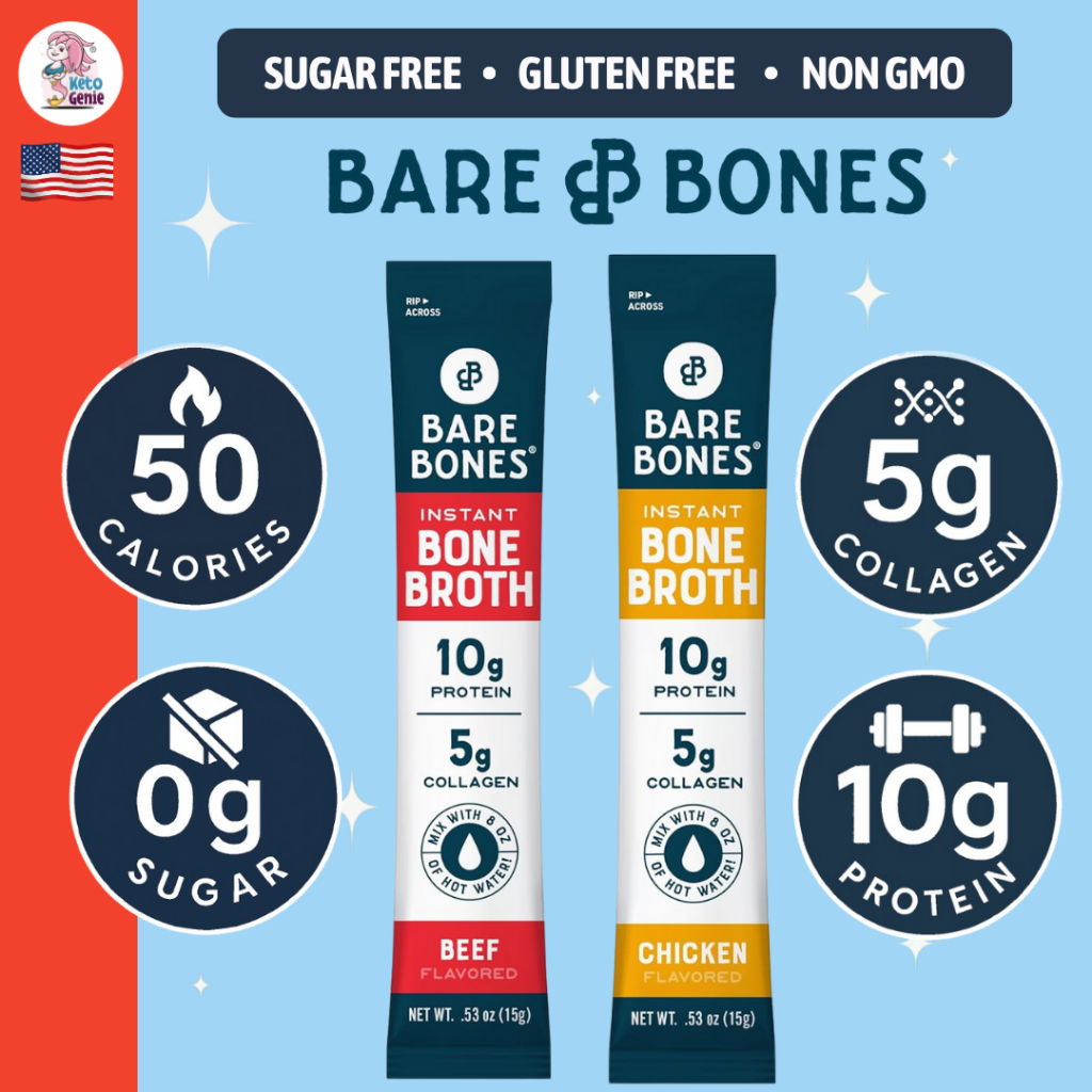 Bare Bones Keto Bone Broth Instant Powdered Mix, Chicken/Beef 15g 1 ...