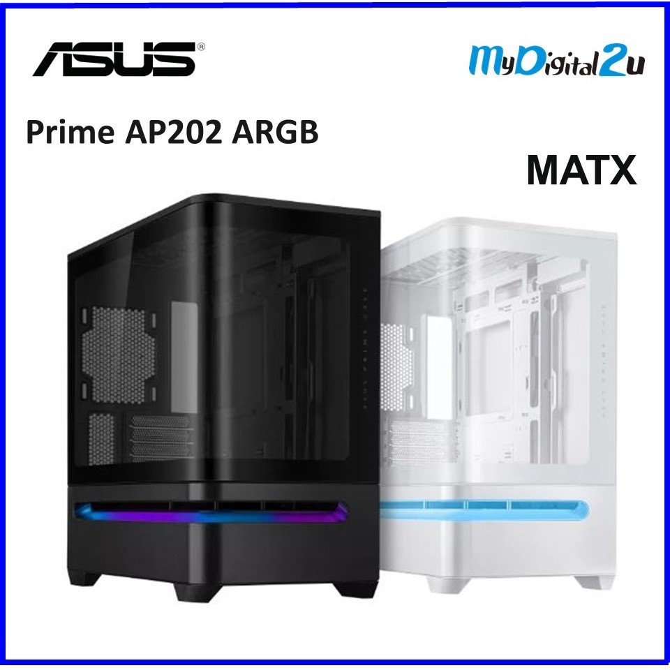 ASUS PRIME AP202 ARGB M-ATX with Curved Tempered Glass Desktop PC Case ...