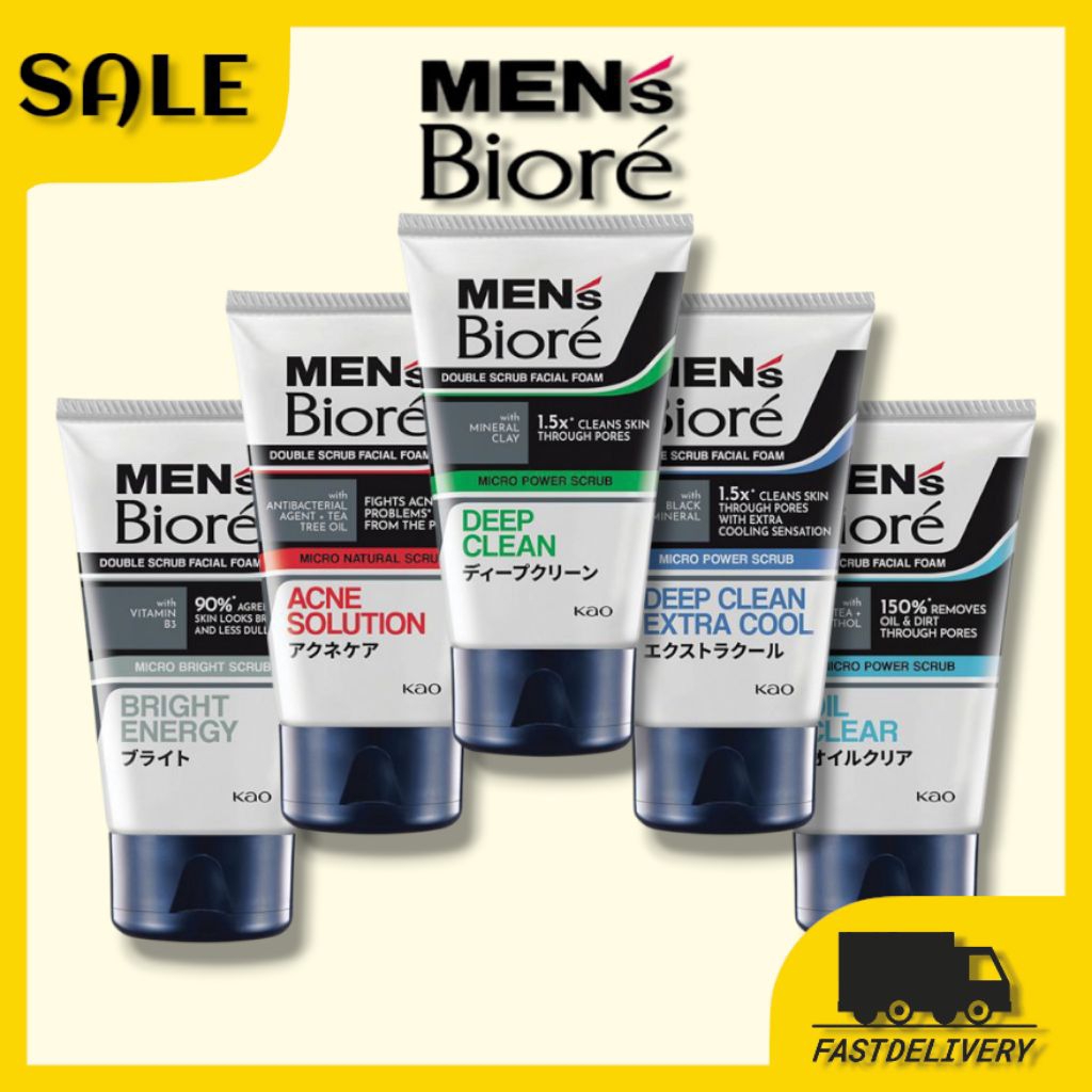 MEN'S BIORE DOUBLE SCRUB FACIAL FOAM | FACIAL CLEANSING | Shopee Malaysia