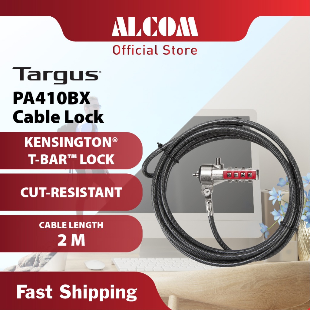 TARGUS PA410BX Defcon Laptop Cable Lock with Galvanized Steel, Cut ...