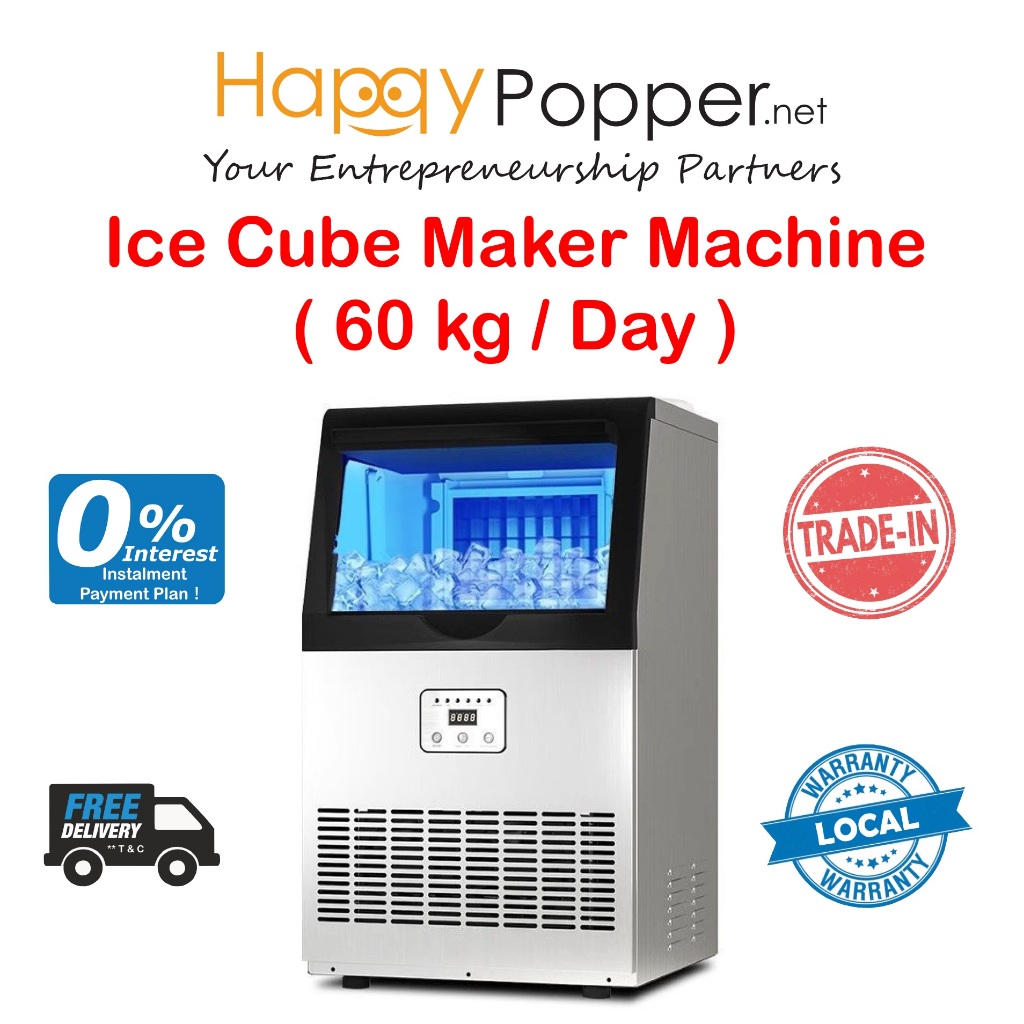 HAPPYPOPPER Commercial Ice Cube Maker Machine 60kg /Day Mesin Ais Batu ...