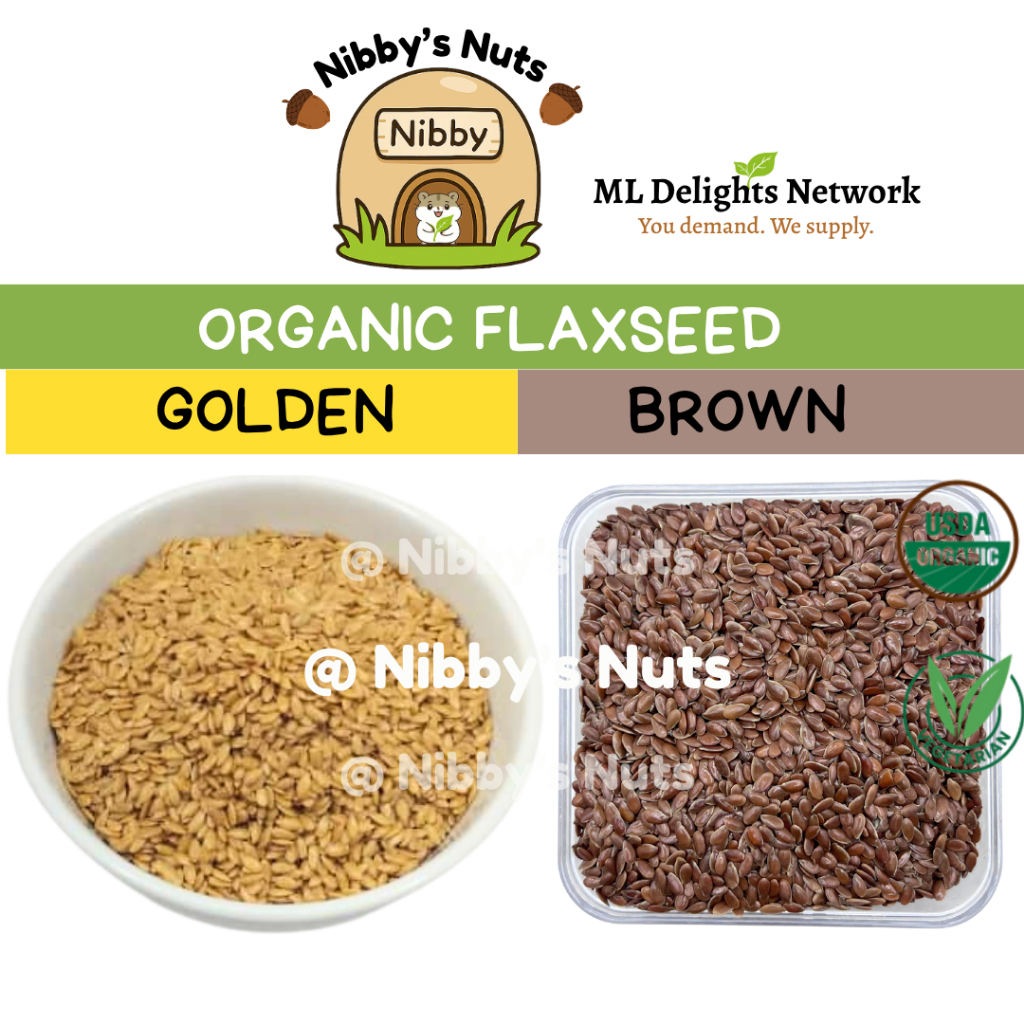 Nibby's Nuts | ORGANIC Flaxseed Golden, Brown| Biji Flaks | 有机亚麻籽组合 | Omega-3 + Fiber | 1kg ...