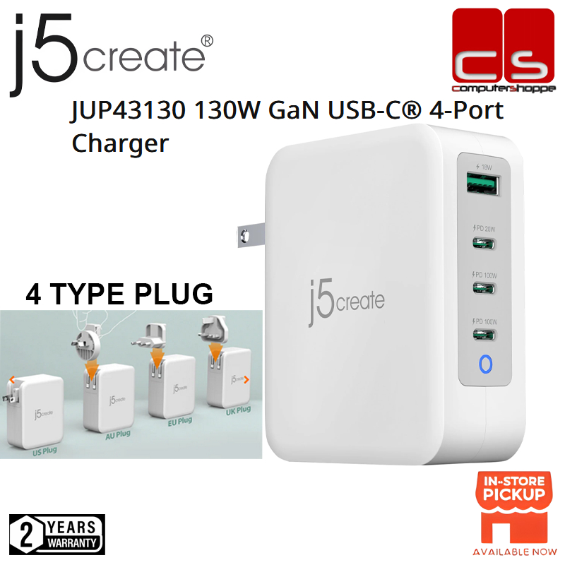 J5 CREATE JUP43130 (130W GaN USB-C® 4-Port Charger) | Shopee Malaysia