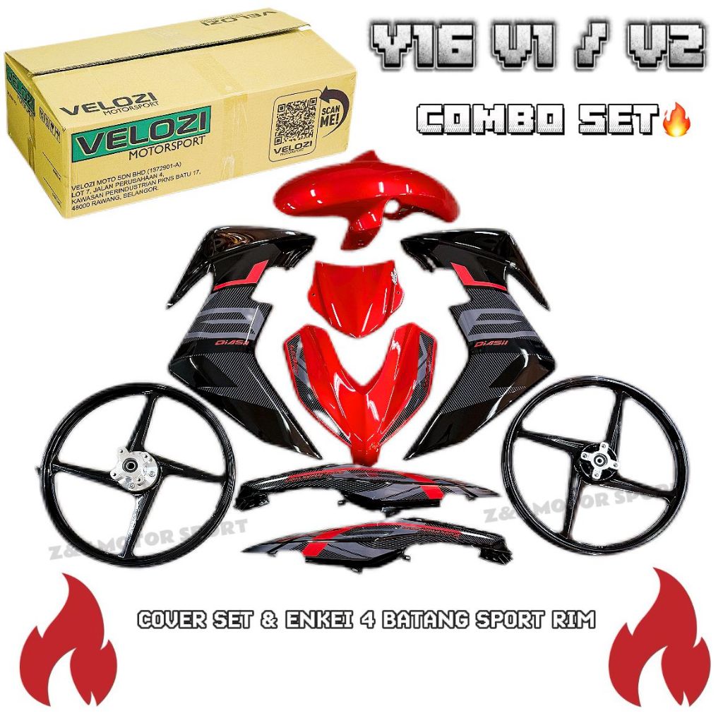 COMBO SET COVER SET Y16 V1/V2 ABS RC RED& SPORT RIM 4 BATANG KILAT ...