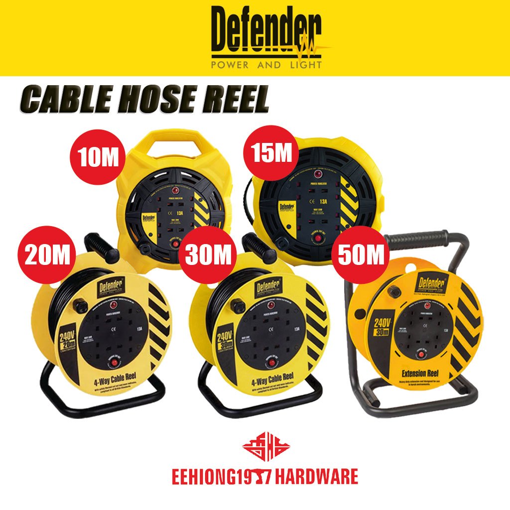 DEFENDER 10M 15M 20M 30M 50M Industrial Extension Cable Reel Wire Reel ...