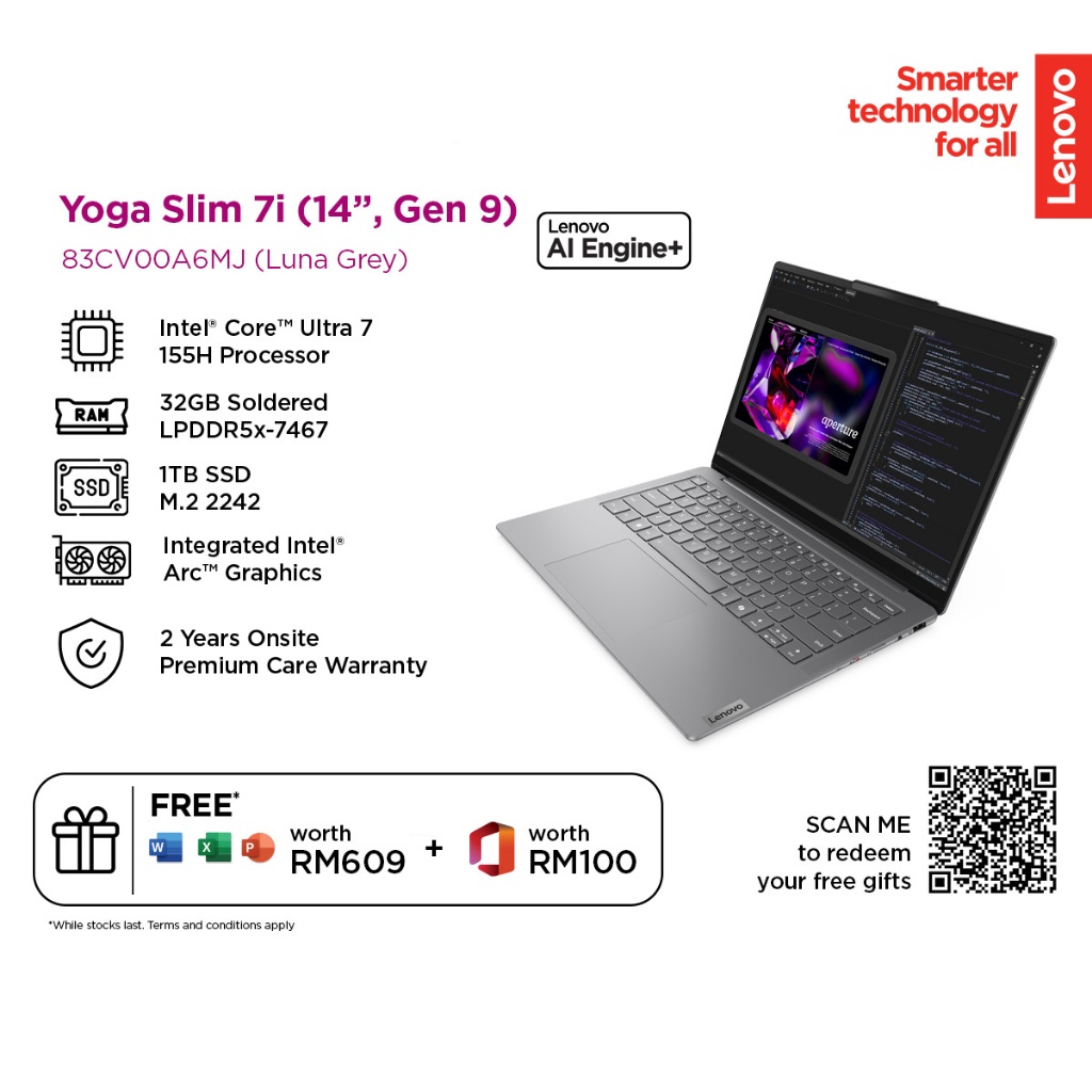 Lenovo Yoga Slim 7 14IMH9 83CV00A6MJ 14" WUXGA OLED Laptop Grey ( CU7 ...