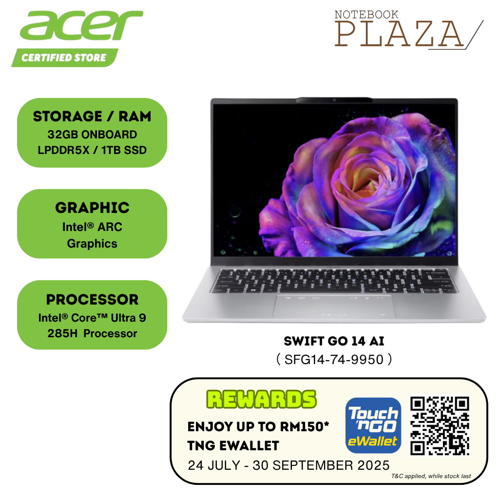 Acer Swift Go 14 SFG14-74-9950 14" WQXGA+ OLED Laptop Pure Silver ( CU9 ...