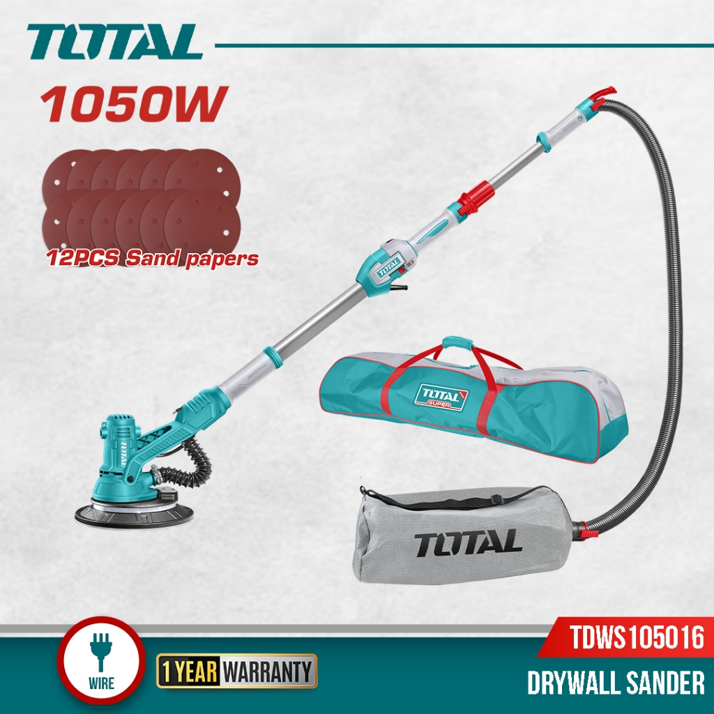 TOTAL Drywall Sander With LED Ring Light (1050W) incl. Sandpaper (12 ...