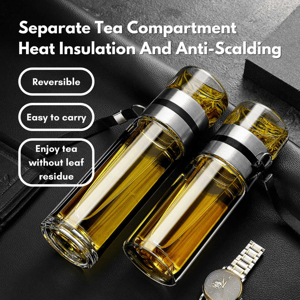 Botol Kaca Dua Lapis dengan Penapis | Double Glass Tea Bottle Tempered ...