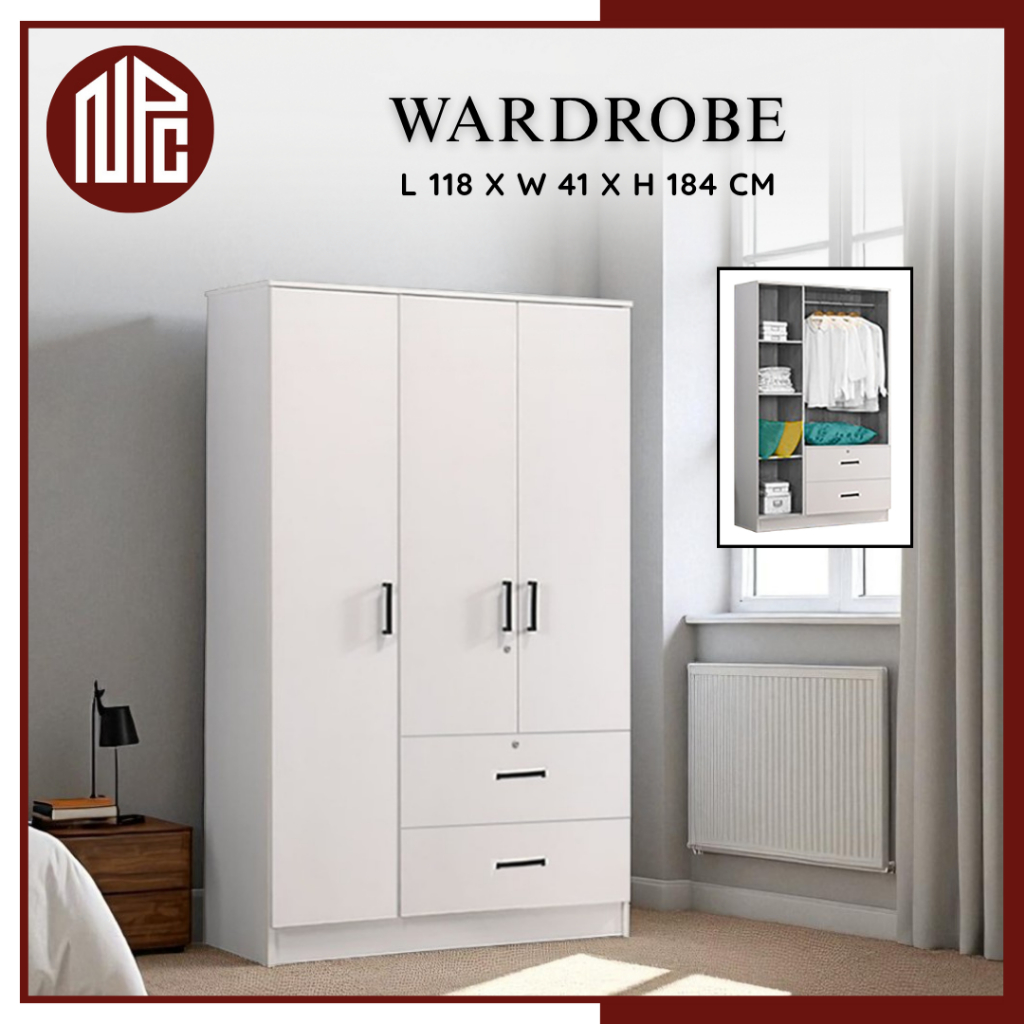 (Bigger Size 112cm Length) NPC BLACK 4 Feet (LOCK) Bigger Size 3 Door ...