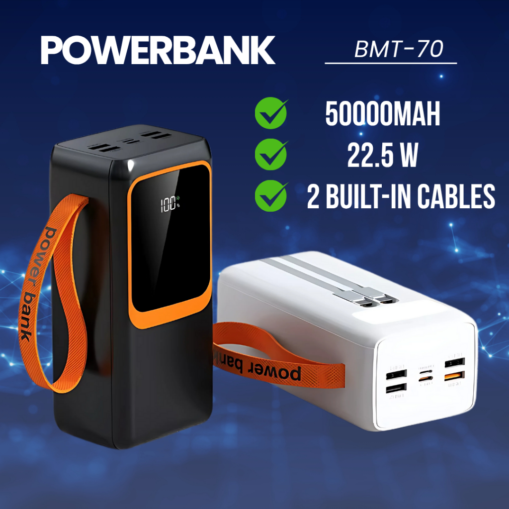 50000mAH Fast Charging Powerbank With dual Cables original black/white ...