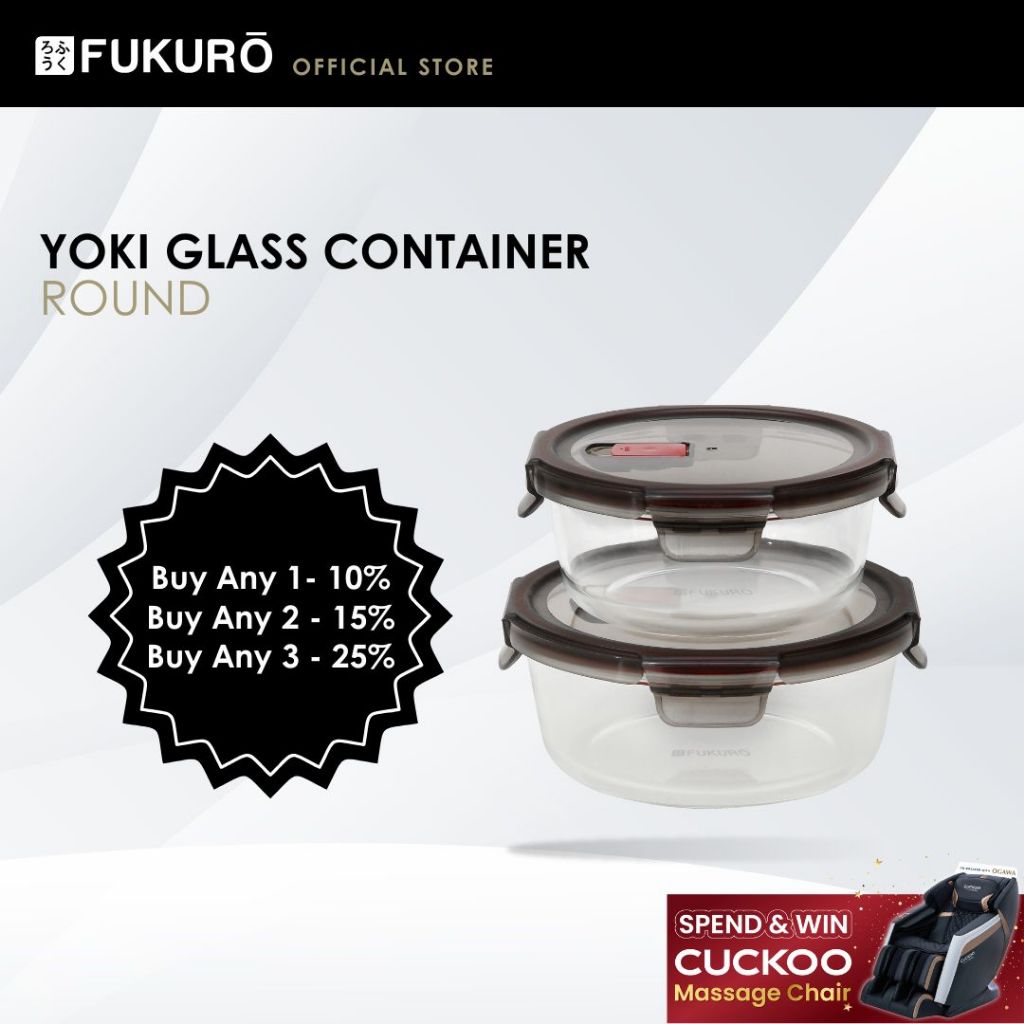 Fukuro Yoki Borosilicate Round Airtight Glass Container (620/950ml ...