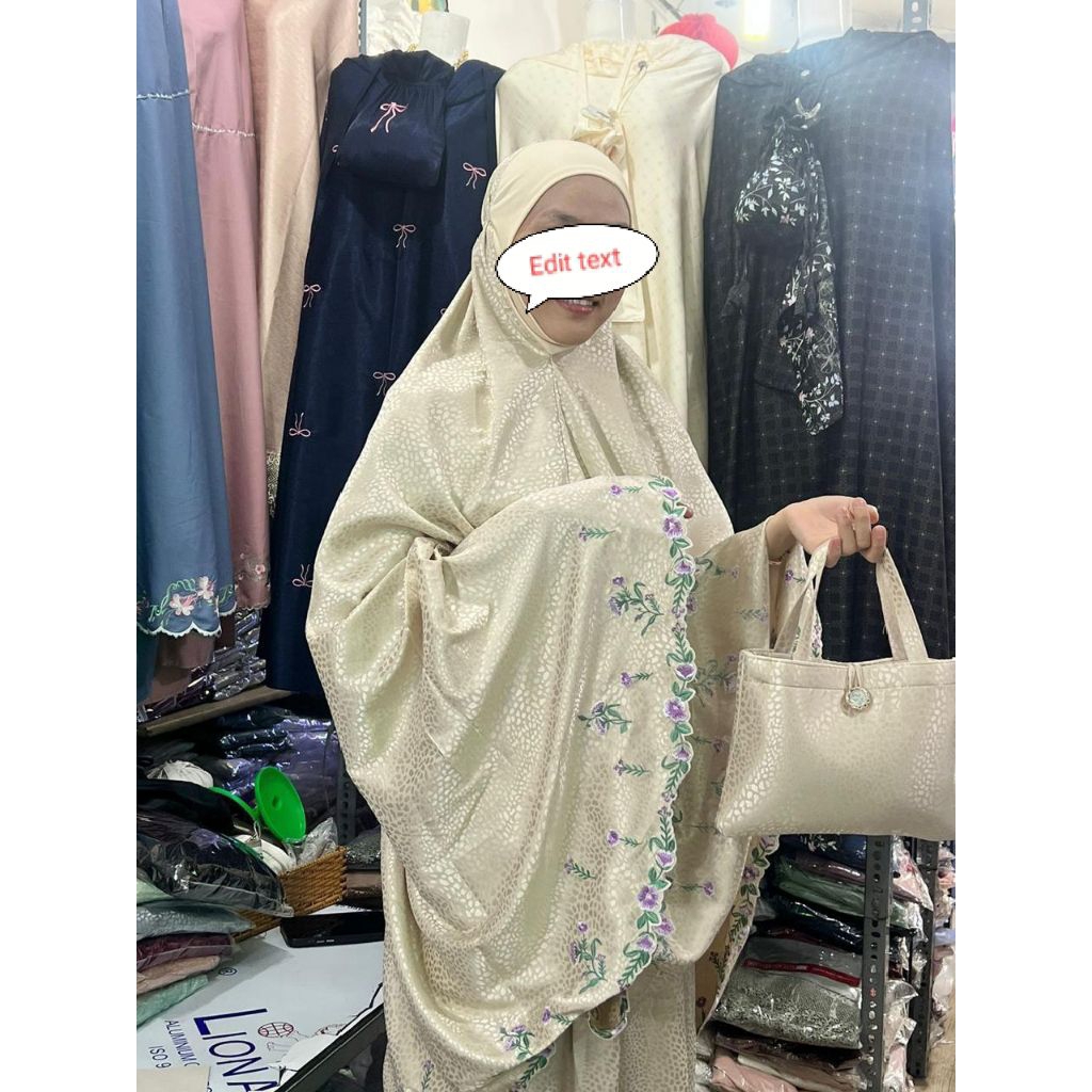 Telekung sulam bunga tulip material satin silk@ sutera jacquar yang ...