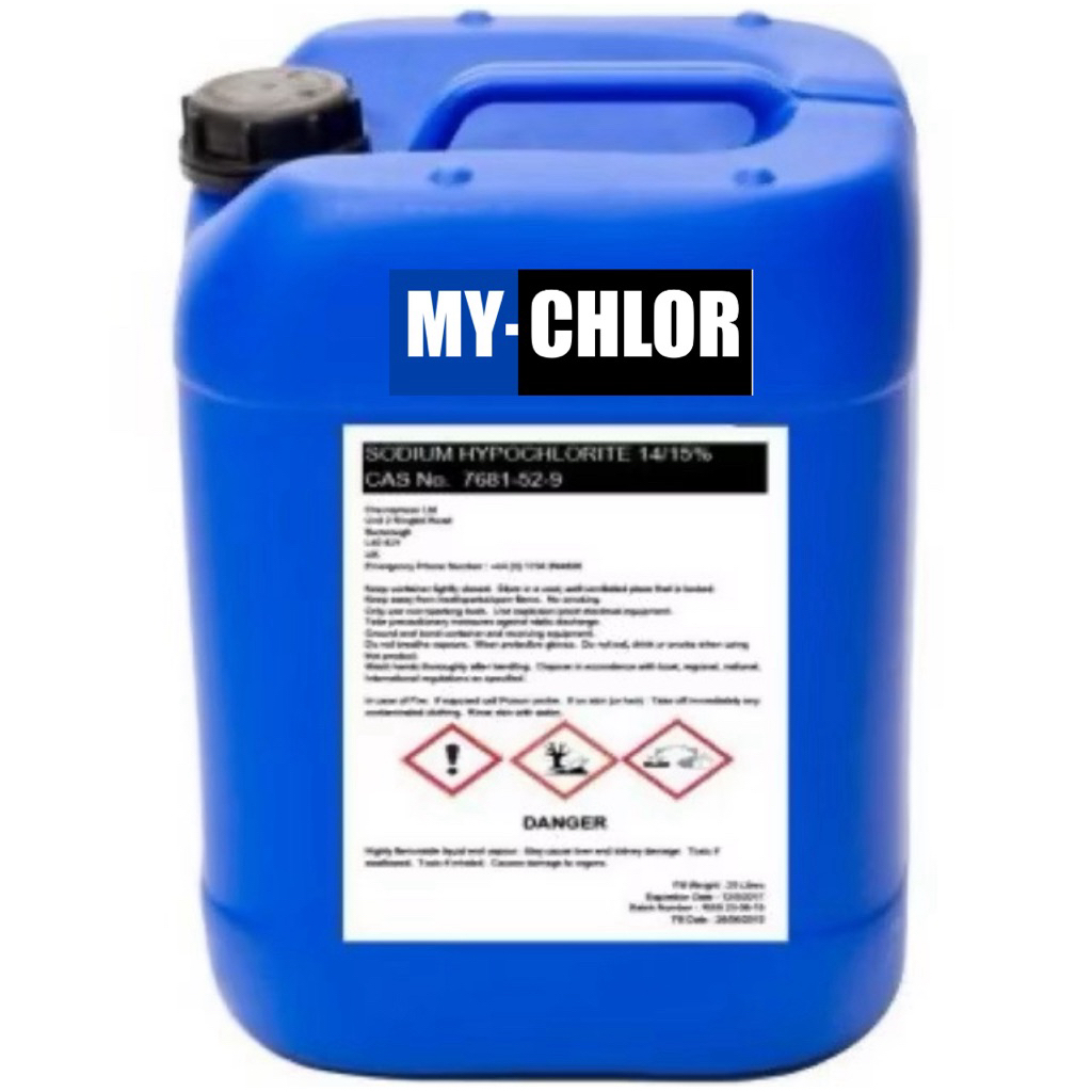 KLORIN CHLORINE Sodium Hypochlorite 10%-12% - 25KG/PAIL MY-CHLOR Liquid ...