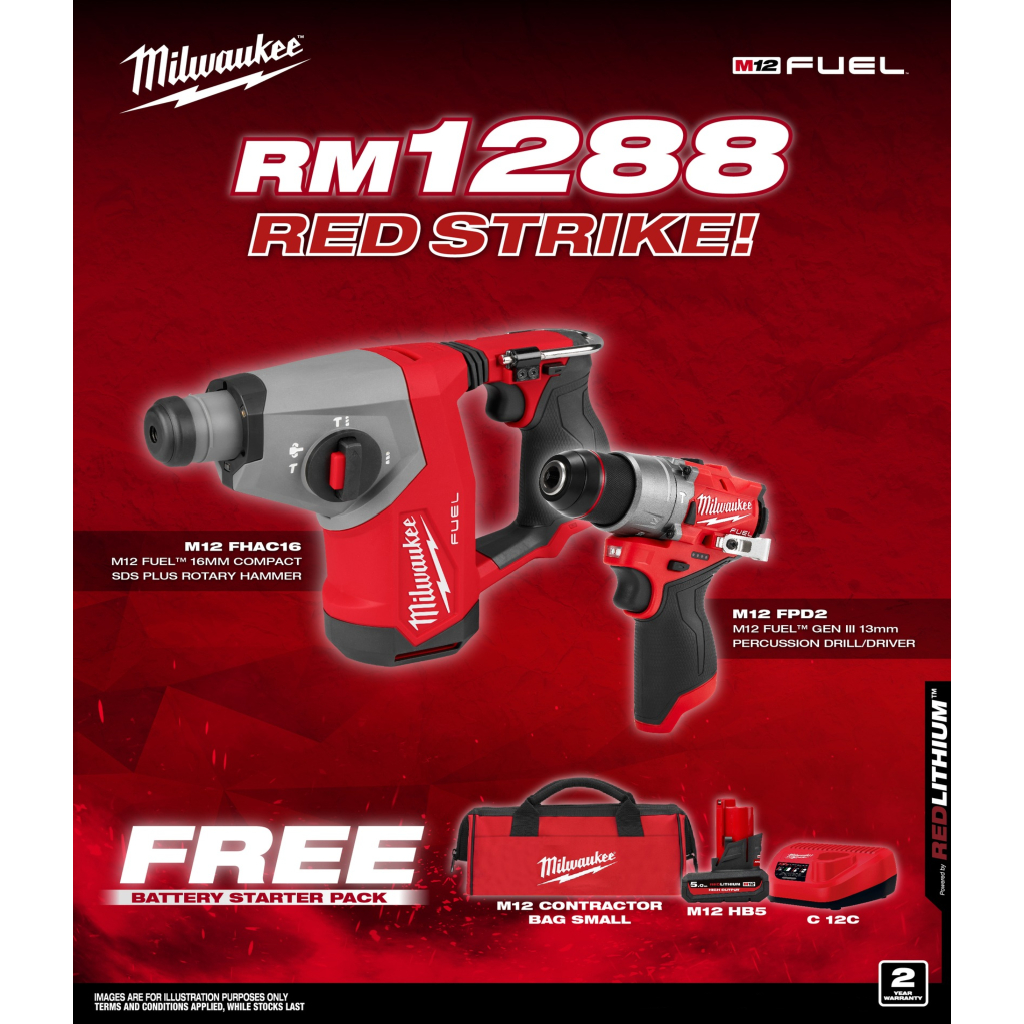 Milwaukee M12 Red Strike Combo - M12 FHAC16 / M12 FPD2 | Shopee Malaysia