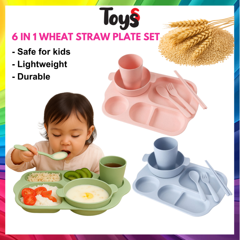Toyss Wheat Straw Plate Set Pinggan Baby 6 Bulan Kids Set Plate Set For ...