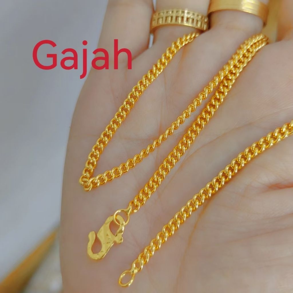 Rantai Leher gajah 3mm Emas Bangkok necklace GOLD PLATED | Shopee Malaysia