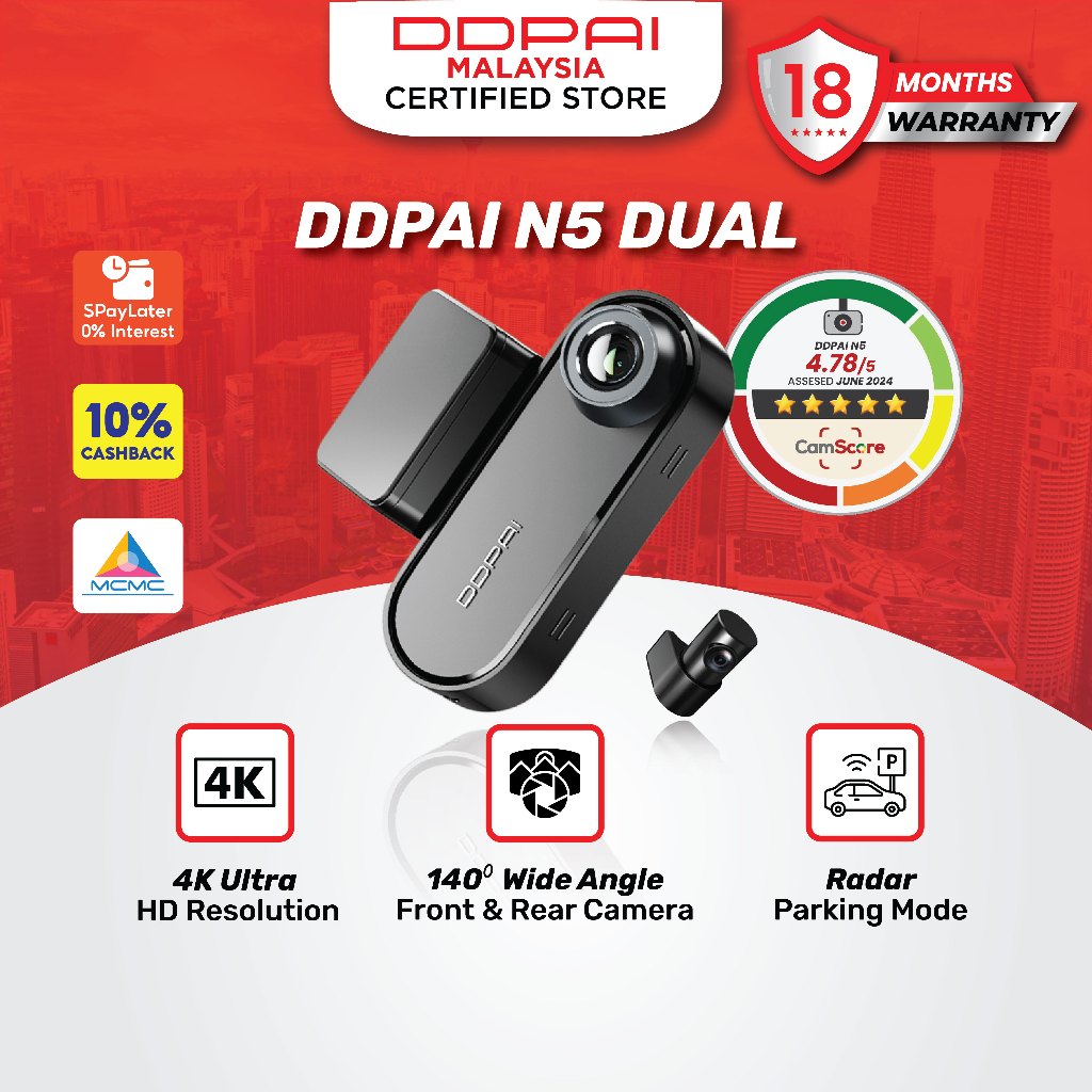 DDPAI N5 Dual GPS Front and Rear 4K Ultra HD Resolution AI Dashcam With ...