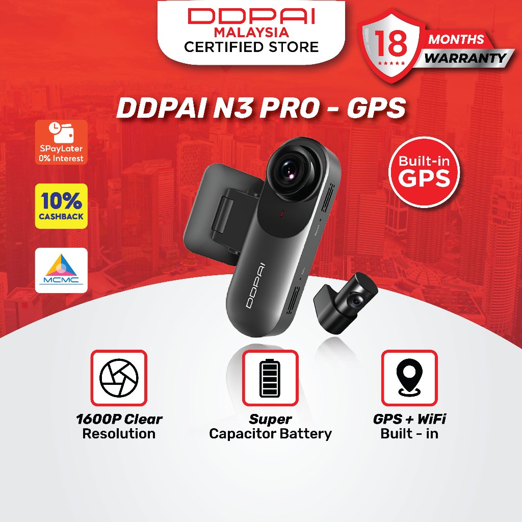 DDPAI Mola N3 Pro & N3 Pro GPS Front and Rear 1600P HD Vehicle Drive Auto Video DVR Dash Cam ...