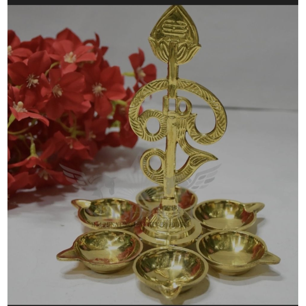 Murugan Pure Heavy Brass 6 Diya Set With Vel Plate and Agal for Arumuga ...
