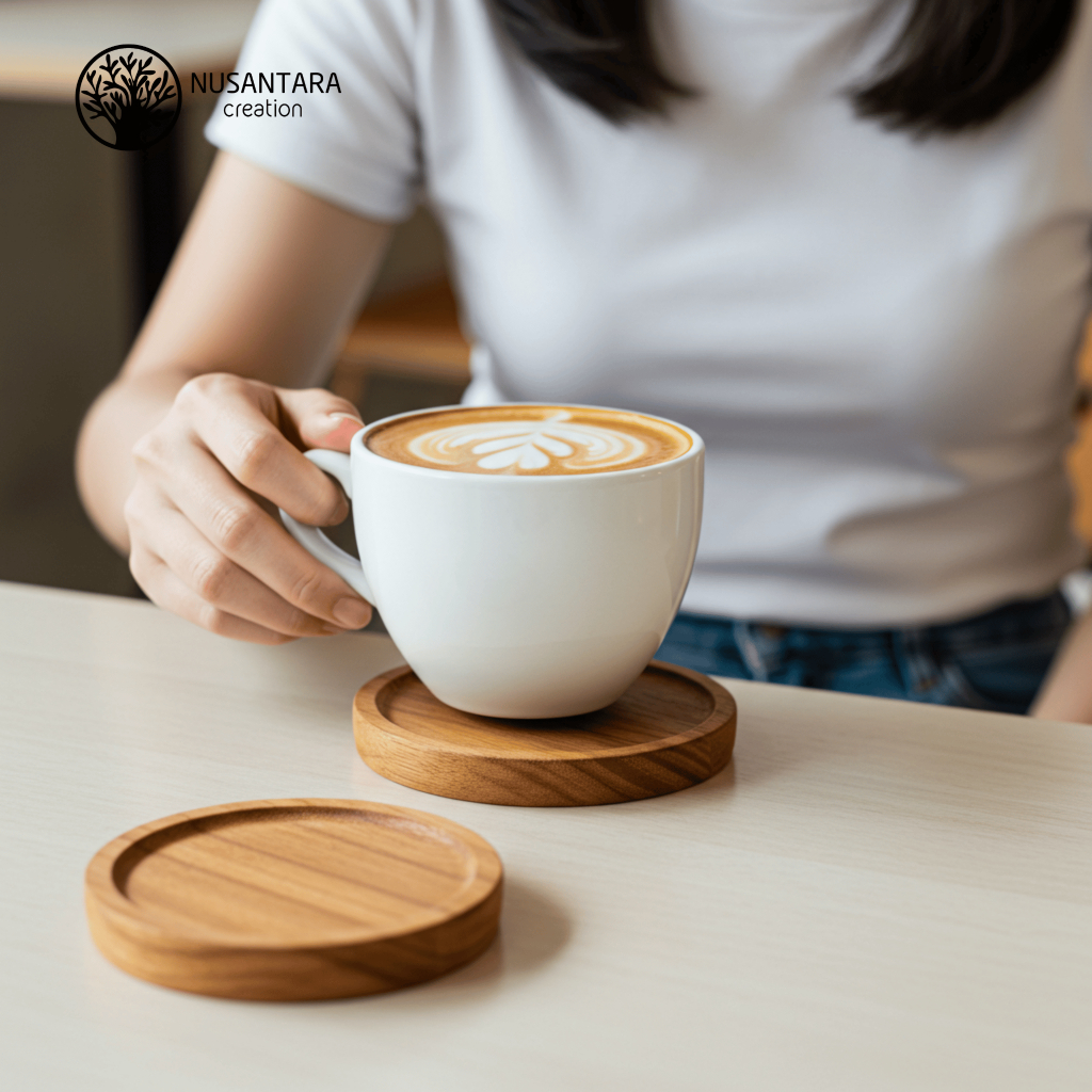 Alas Cawan Kayu Jati | Solid Teak Drink Coaster – Minimalist & Eco ...