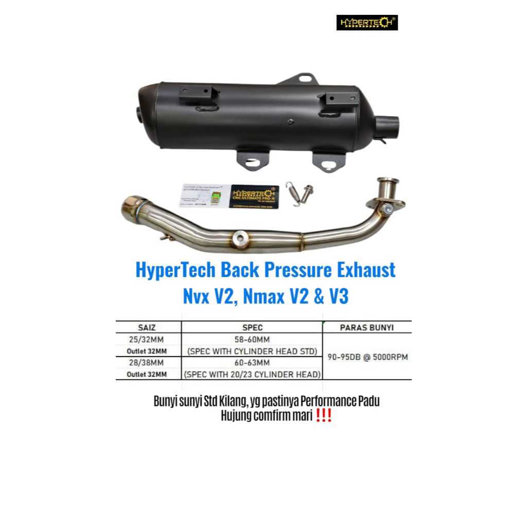 EXHAUST PIPE NVX-V2 NMAX-V2 / V3 - HYPERTECH BACK PRESSURE AEROX | Shopee Malaysia