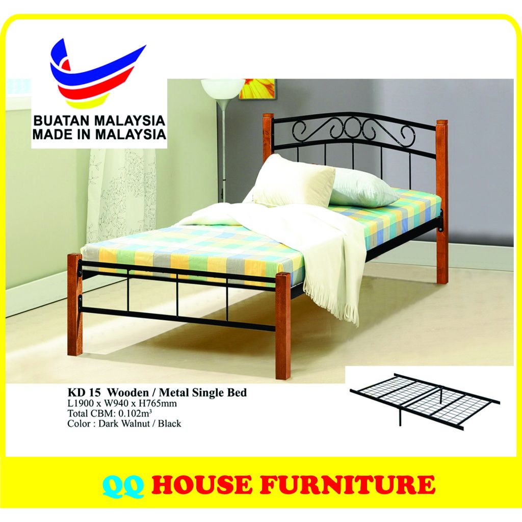 METAL & WOOD SINGLE BED / SINGLE BED / BEDROOM FURNITURE / KATIL BESI ...