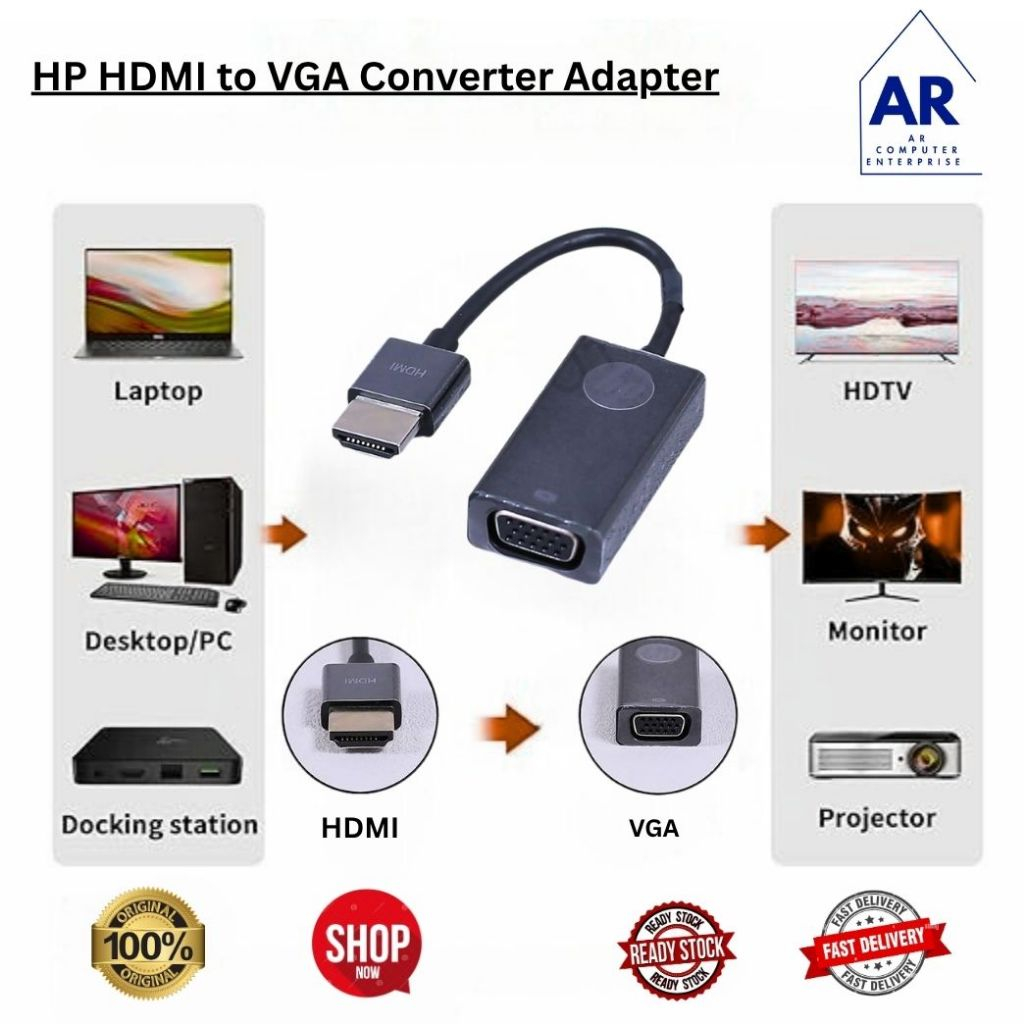 HP - HDMI to VGA Adapter Cable | Shopee Malaysia