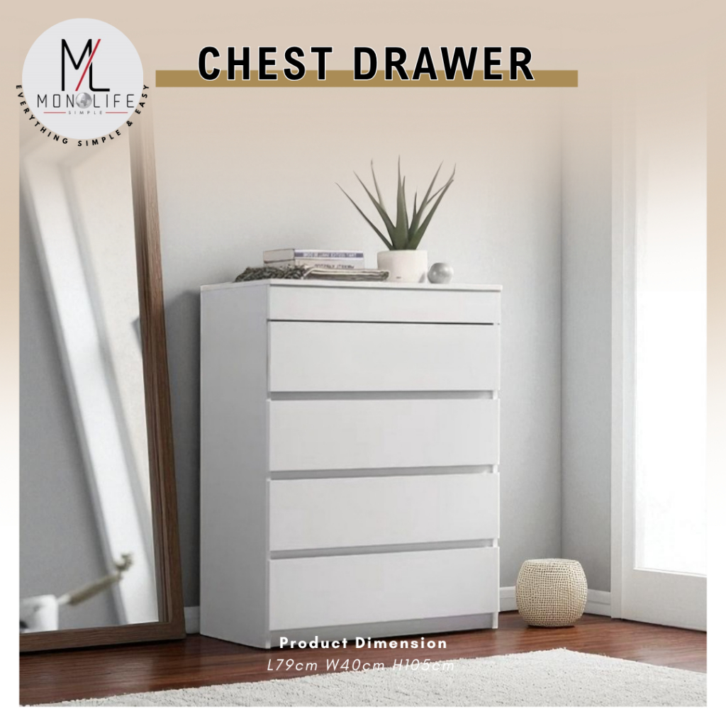 Monolife 4 Layers Chest Drawer Cabinet Drawer Baju Almari Putih Murah ...