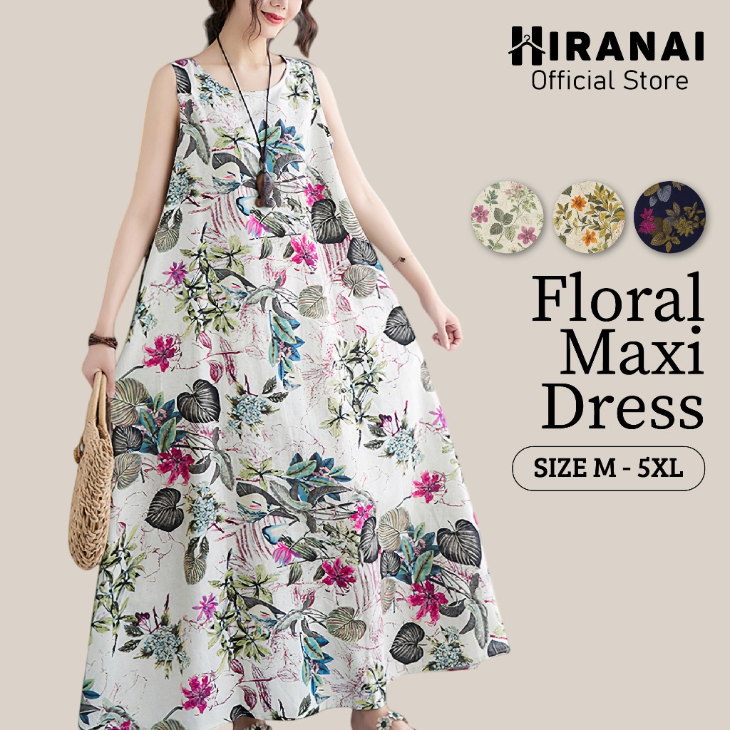 Floral Long Dress Bunga Sleeveless Dress Plus Size Flowy Maxi Dress ...