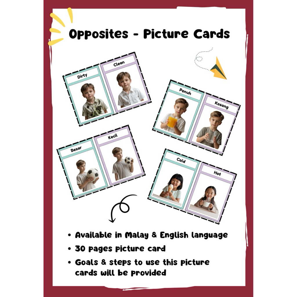 Opposite picture cards - real picture for Speech Therapy | Shopee Malaysia