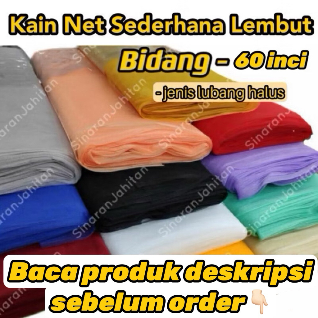 🔥Harga 1 & ½ Meter🔥(Bidang 60inci)Kain Net Sederhana Lembut Shinny Net ...